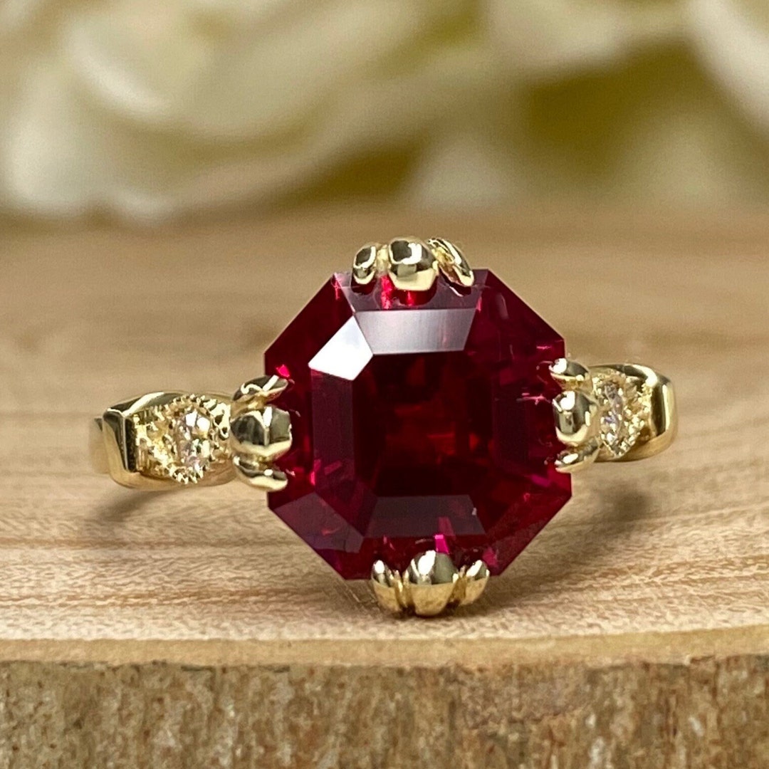 Asscher Cut Ruby Engagement Ring, Ruby Asscher Cut Vintage Ladies ...