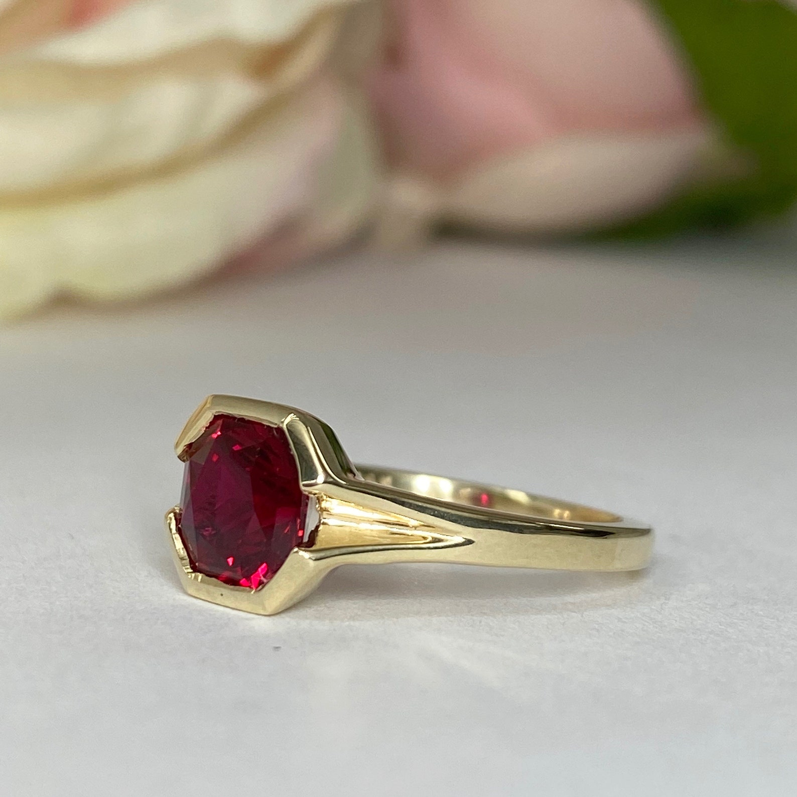 Ruby Ring Radiant Cut 14K Solid Gold for Women 7173 Ruby | Etsy