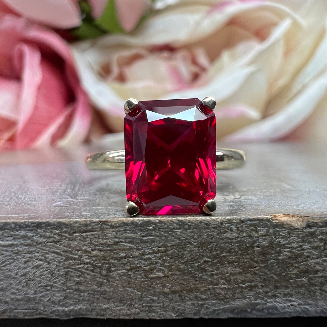 Radiant Cut Engagement Ring / Red Ruby Wedding Solitaire / 14k - Etsy