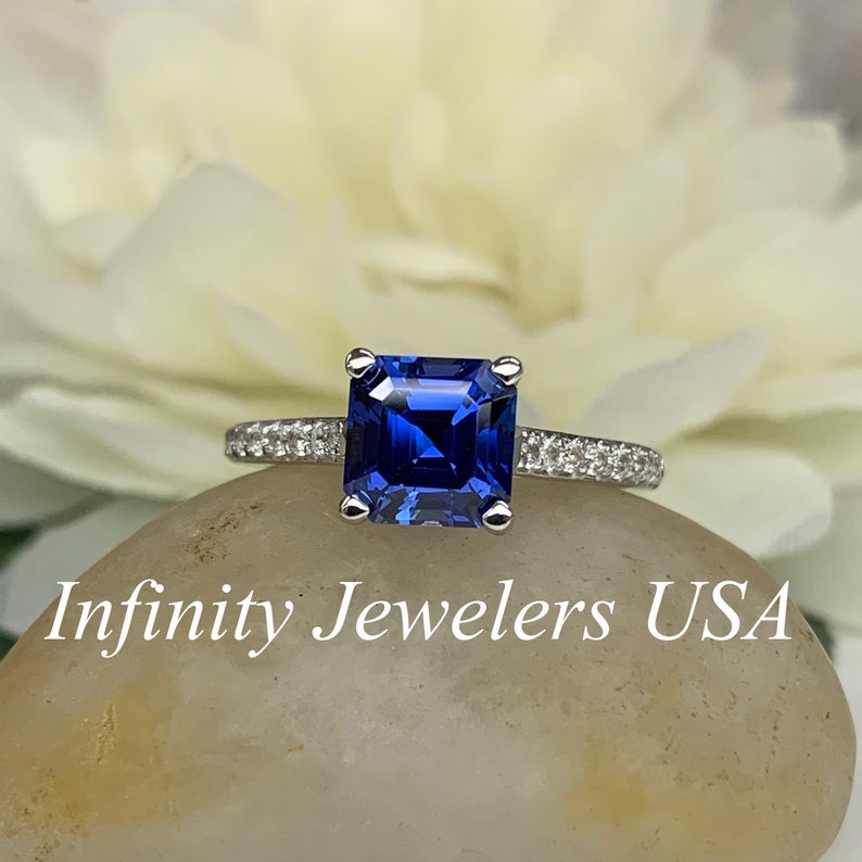 Asscher cut blue sapphire engagement ring engagement ring | Etsy
