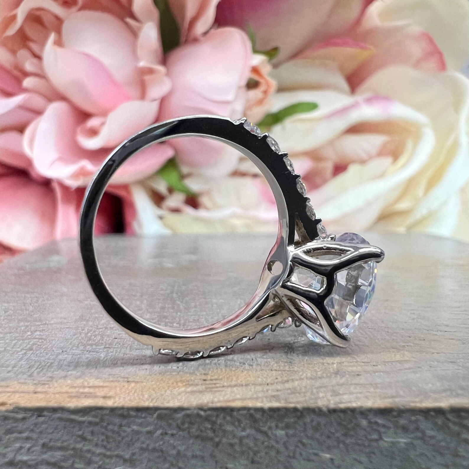 Round Shaped Solitaire Engagement Ring White Gold Solitaire CZ | Etsy