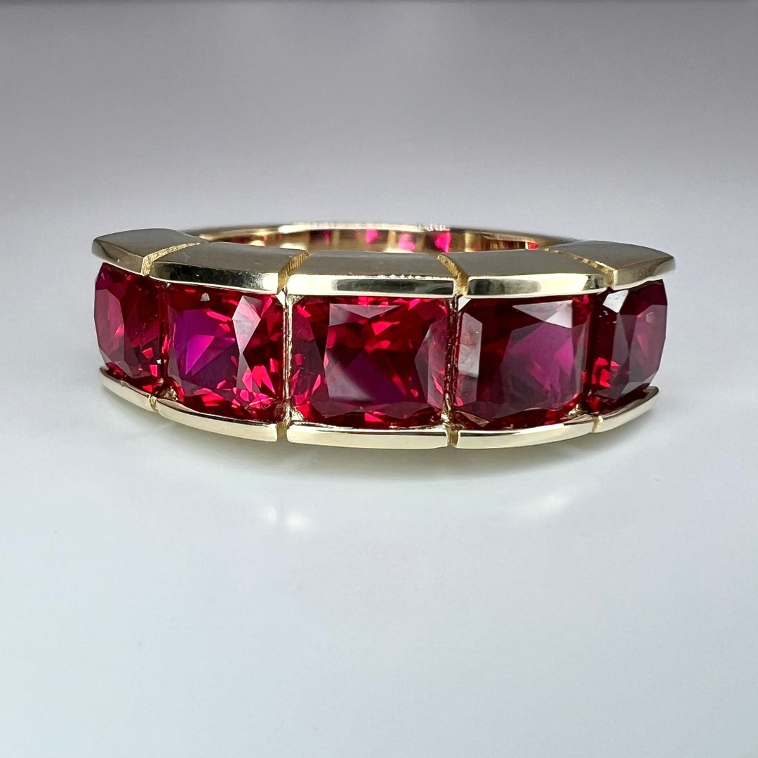 Ruby Wedding Band 14k Solid Gold Radiant Cut Ruby Stacking Anniversary ...