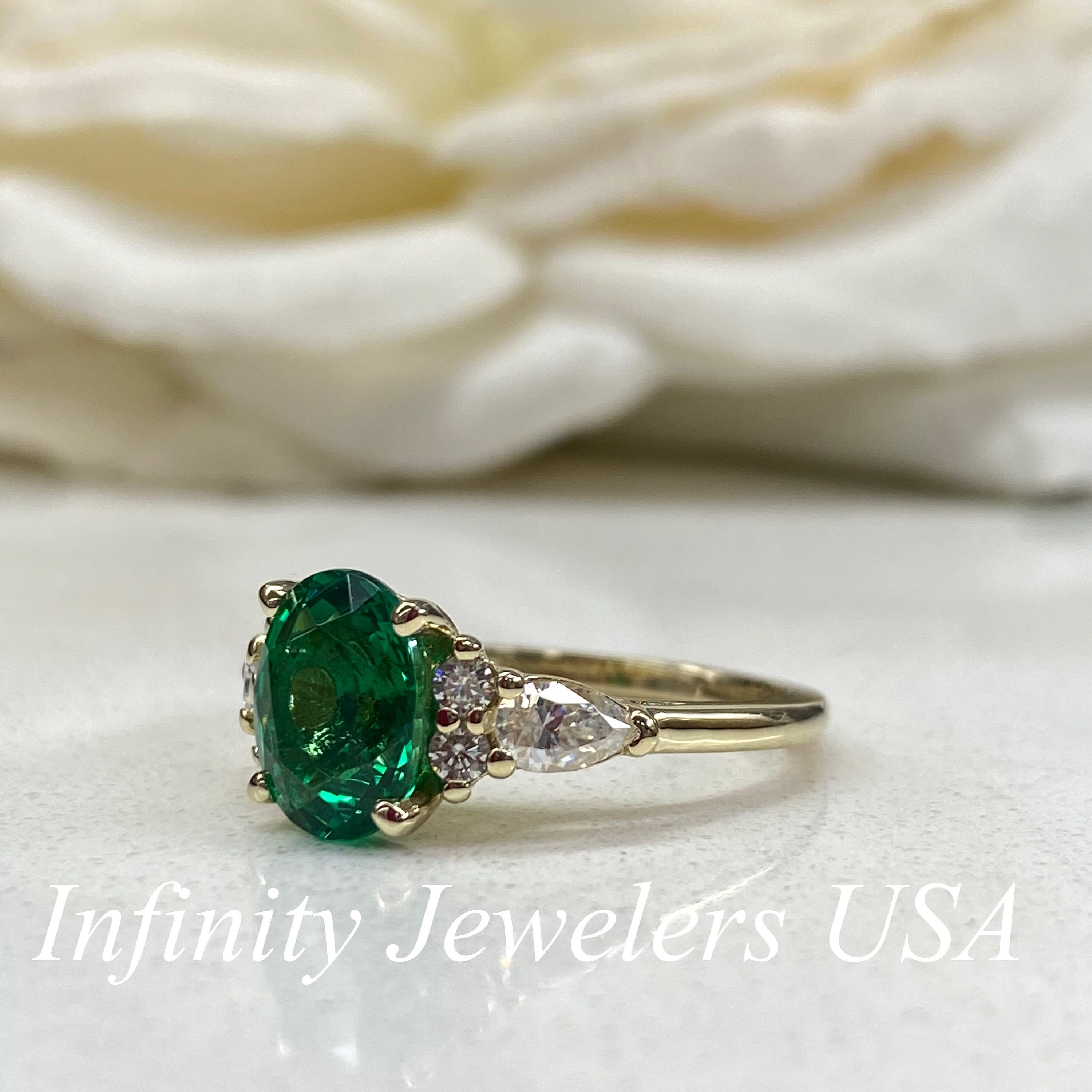 Oval Cut Emerald Engagement Ring 14k Gold Oval Cut Emerald | Etsy