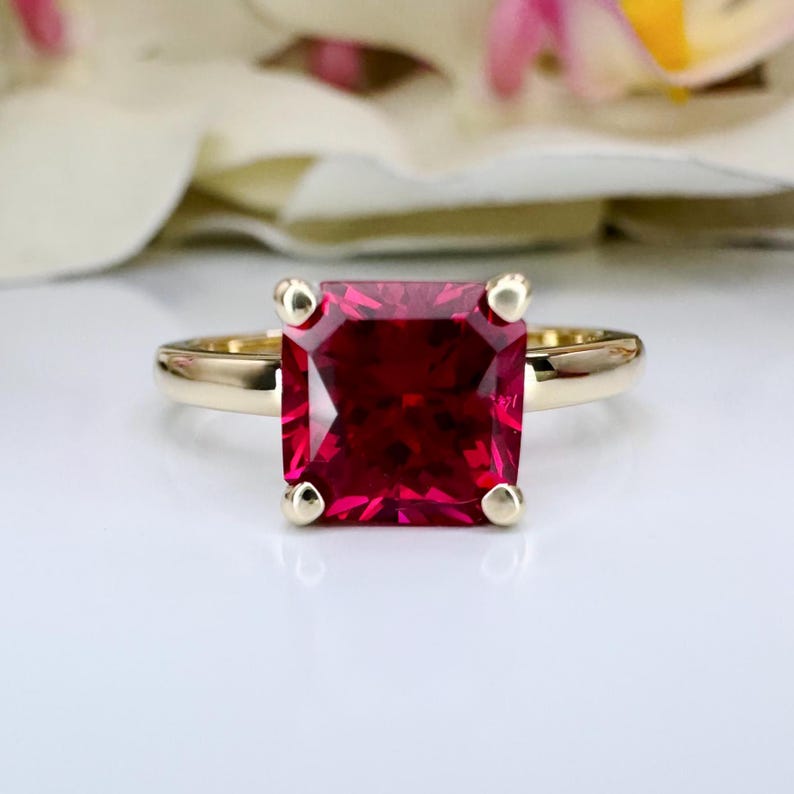 Radiant Cut Engagement Ring / Red Ruby Wedding Solitaire / Ladies ...