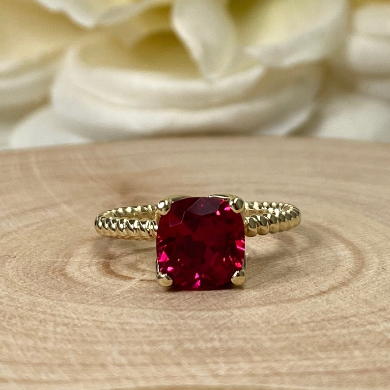 Cushion Cut Engagement Ring / Red Ruby Wedding Solitaire / - Etsy