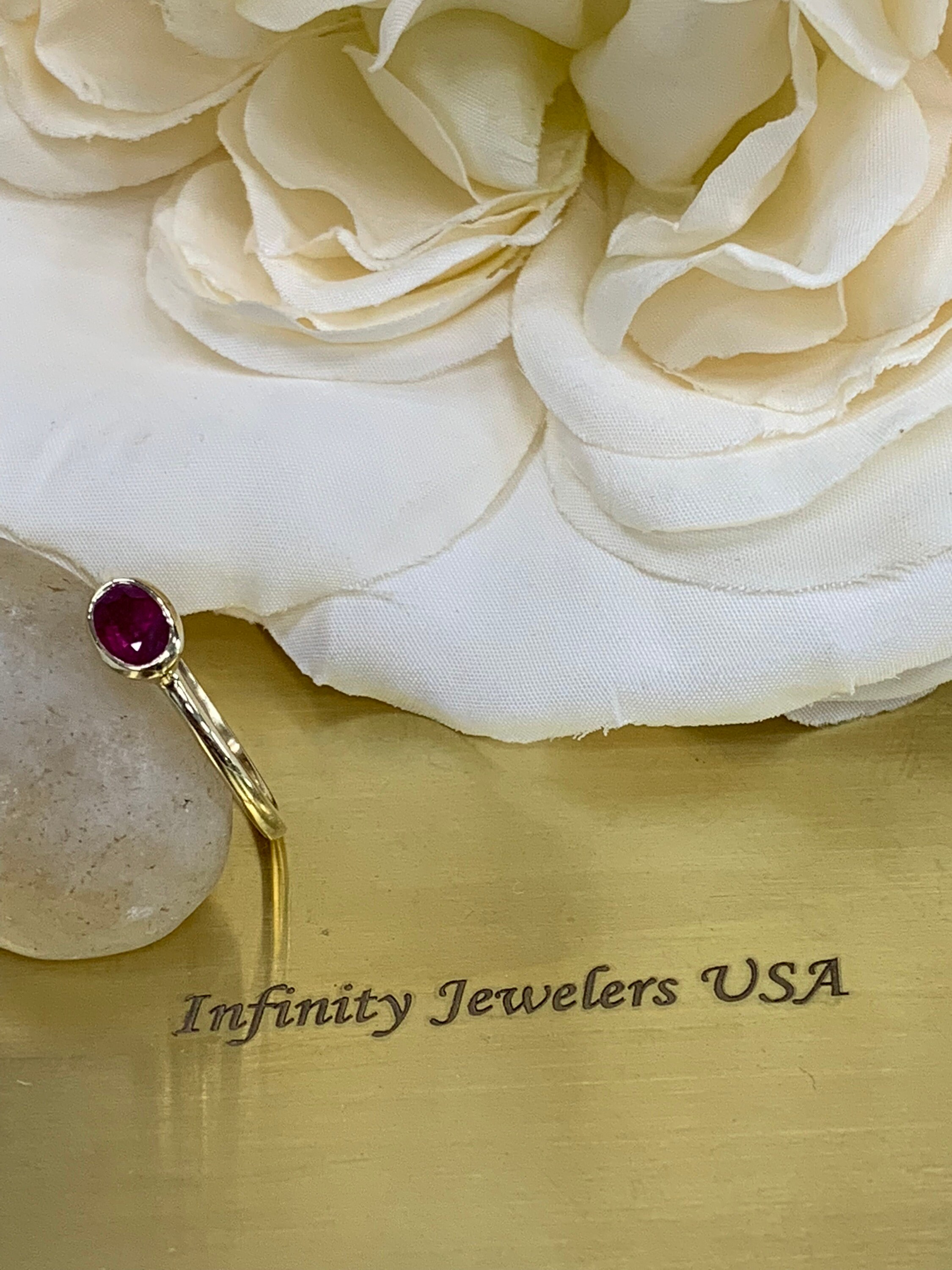 Ruby Stacking Ring With East to West Oval Minimalist Ruby | Etsy