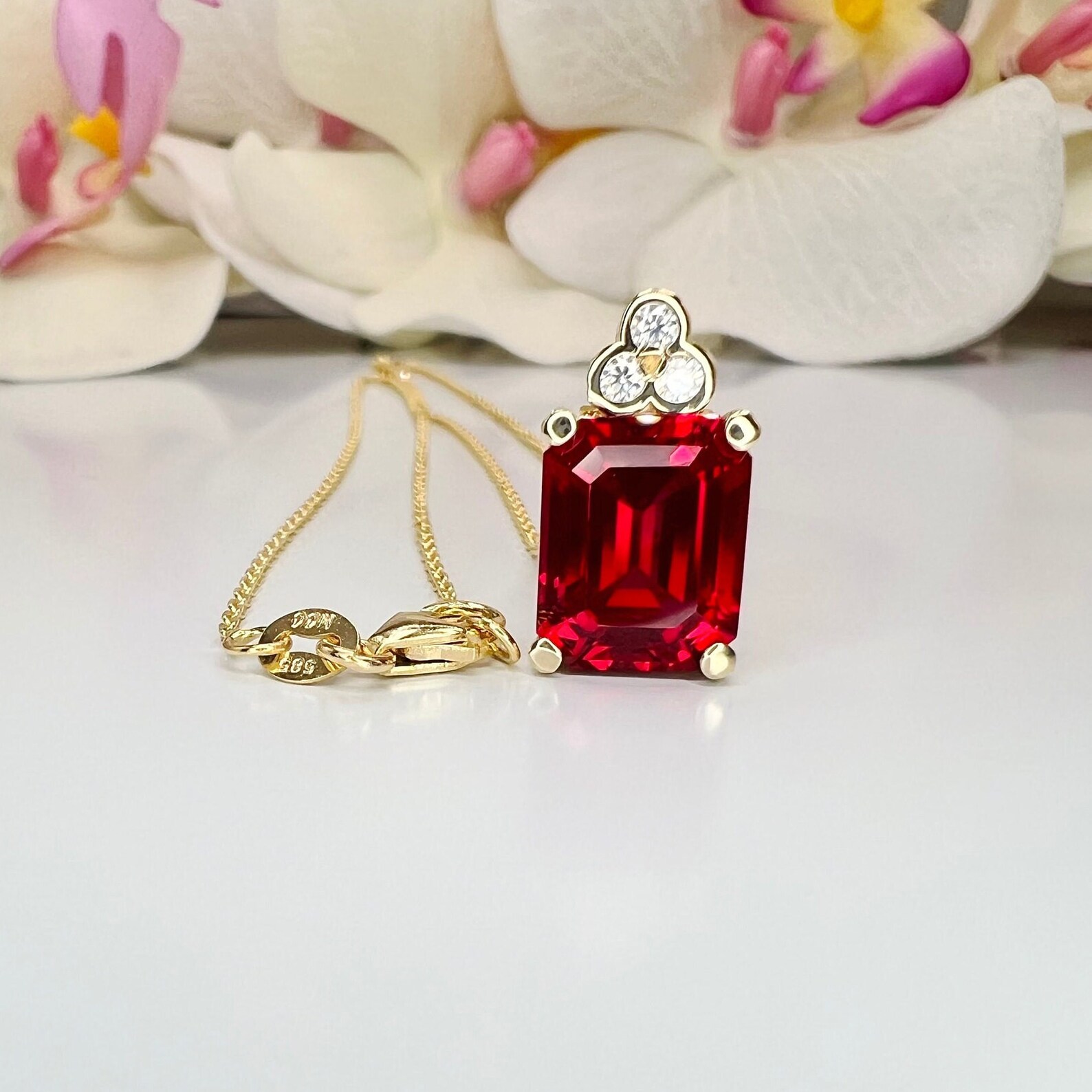 Ruby Pendant Necklace 14K Solid Gold , July Birthstone Necklace for ...