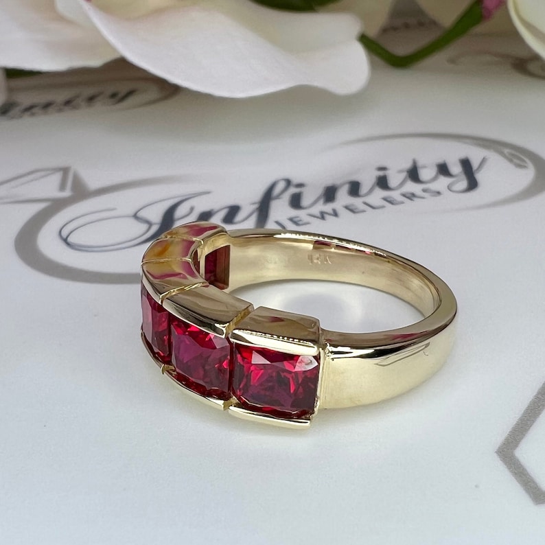 Ruby Wedding Band 14k Solid Gold Radiant Cut Ruby Stacking - Etsy