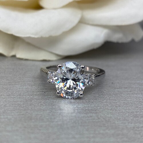 Oval Three Stone Moissanite Engagement Ring 14k White Gold Etsy