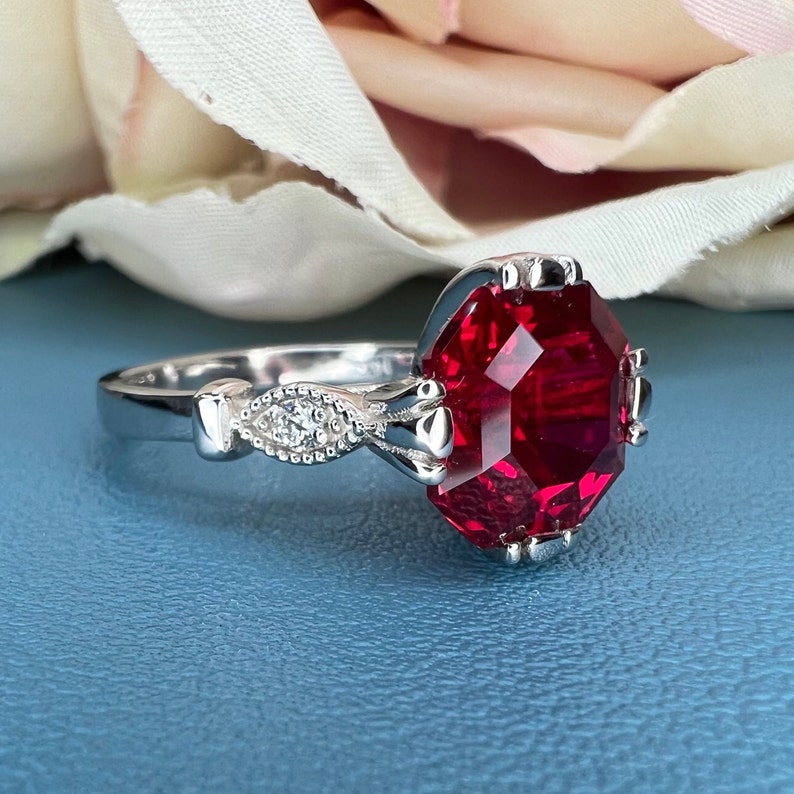 Asscher Cut Ruby Engagement Ring Ruby Asscher Cut Vintage - Etsy