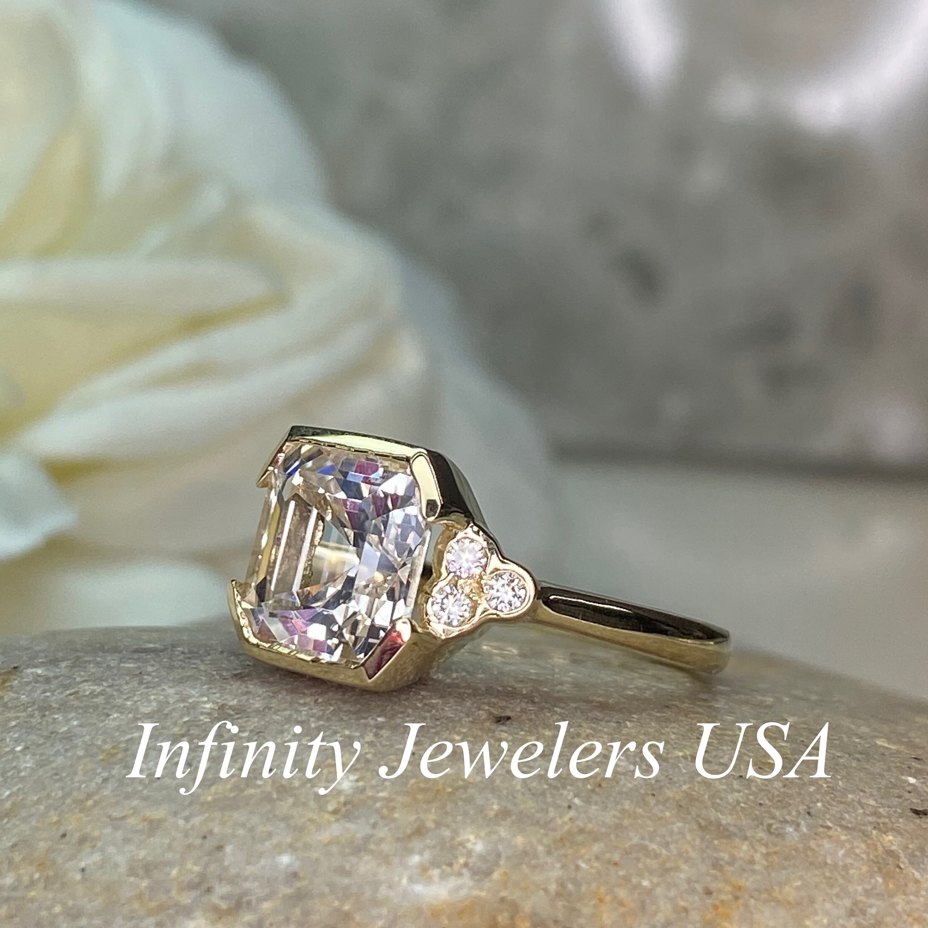 3.30 CTW Asscher Cut Engagement Ring / White Sapphire Wedding | Etsy