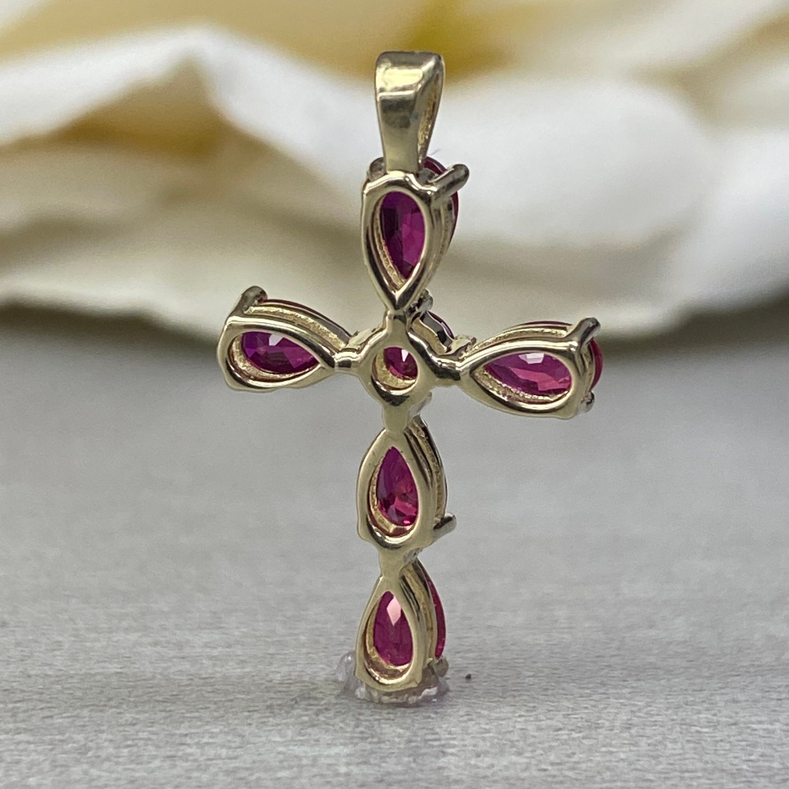 Ruby Cross Pendant Necklace 14k Yellow Gold July Birthstone | Etsy