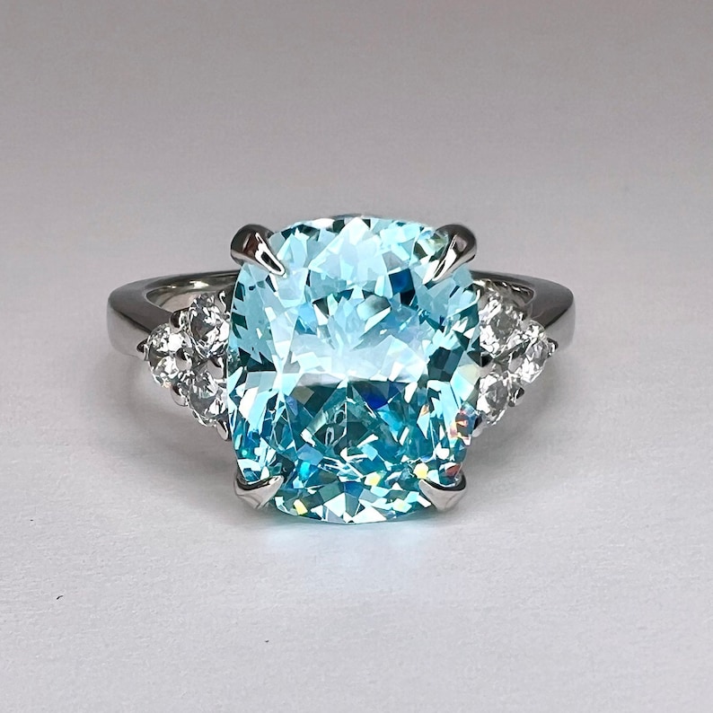 Aquamarine Cushion Cut Engagement Ring, Aquamarine Elongated Cushion ...
