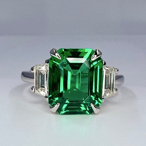 Asscher Cut Emerald Engagement Ring 14K Rose Gold Unique - Etsy