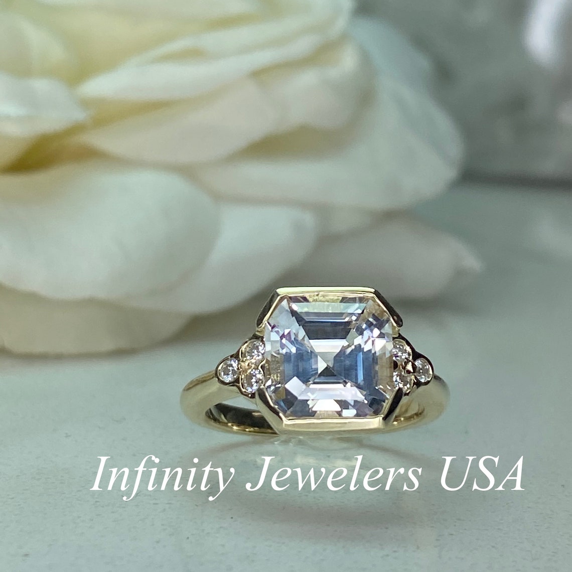 3.30 CTW Asscher Cut Engagement Ring / White Sapphire Wedding | Etsy