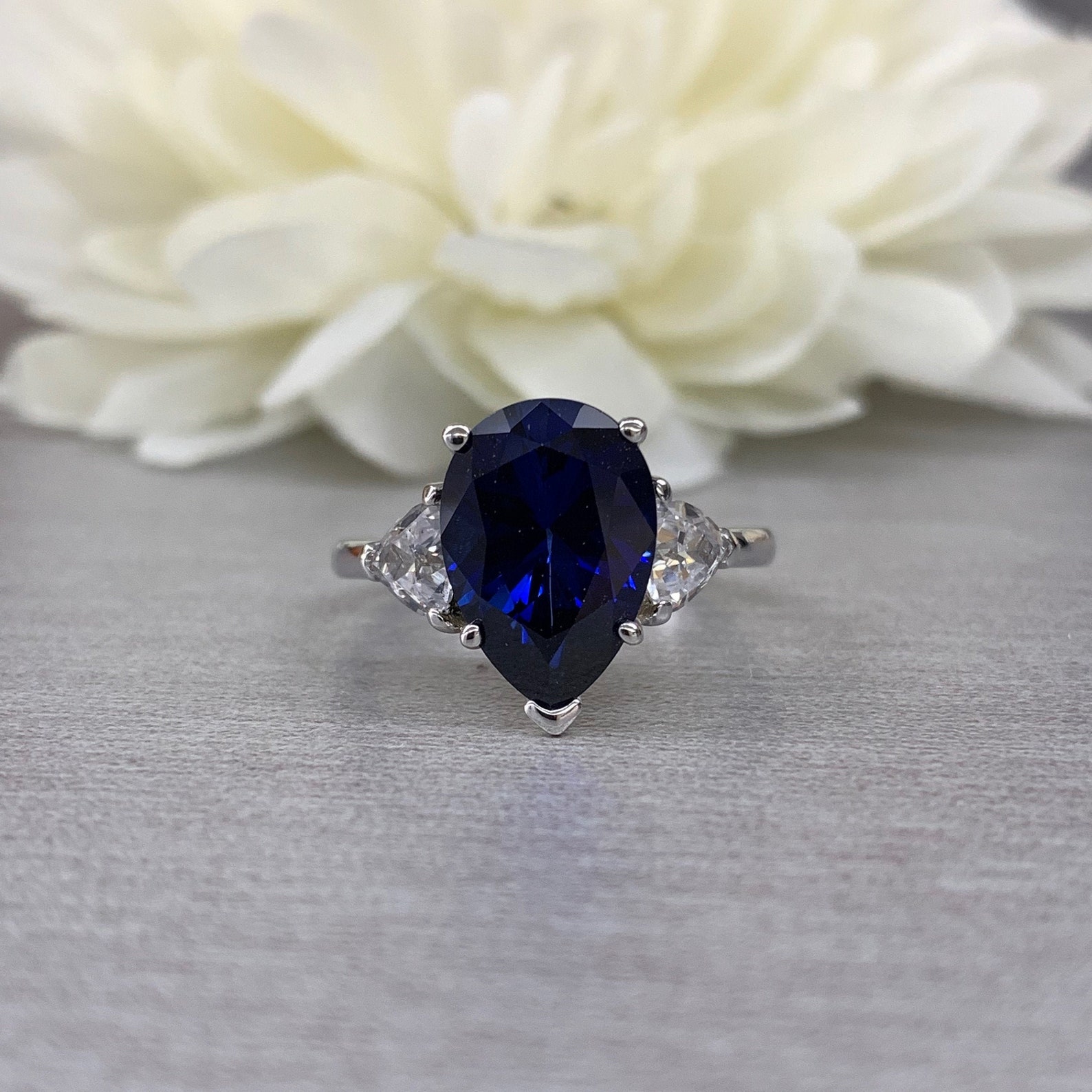 Blue Sapphire Pear Shape Engagement Ring Blue Sapphire and | Etsy