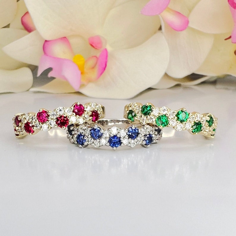 Emerald and Moissanite Cluster Ring 14K Gold , Birthstone Ring for ...