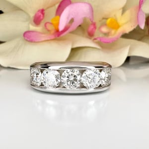 Mens Lab Grown Diamond Ring | 14K Solid Gold 5 Stone Lab Created Mens ...