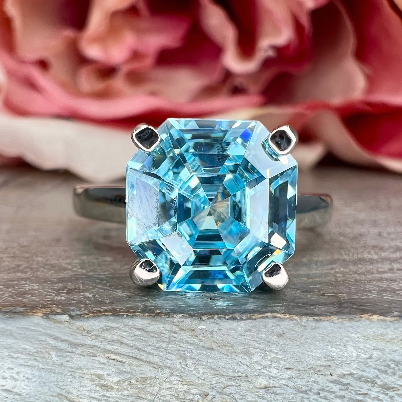 Asscher Cut Aquamarine Engagement Ring 14K White Gold - Etsy