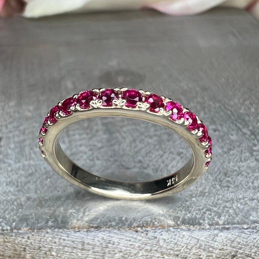 Ruby Wedding Band 14K Yellow Gold, Ruby Stacking Band, Minimalist Ruby ...