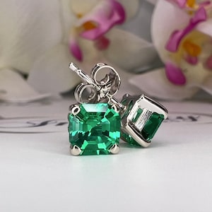 May Birthstone Earrings, Ladies Earrings, Asscher Emerald Studs, 14k ...