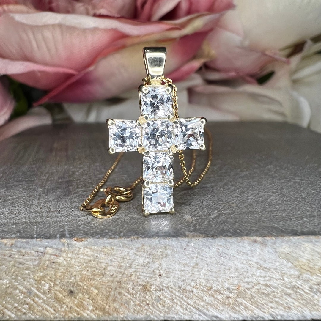 Cross Necklace 14K Solid Gold, Religious Cross Necklace for Women ...