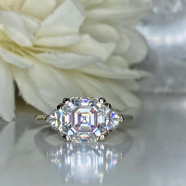 Asscher Cut Moissanite Rings - Etsy