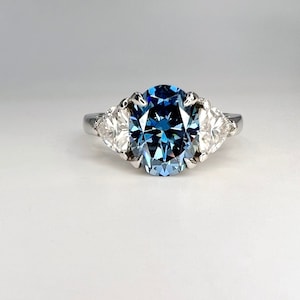 2.00 Carat Oval Shaped Blue/gray Moissanite Engagement Ring Set ...