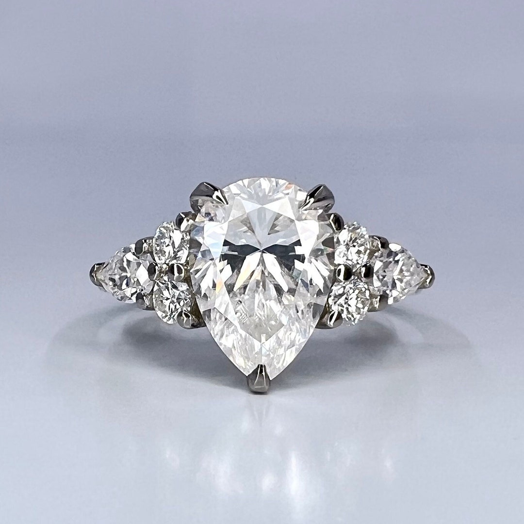 Pear Shaped Ring 14k Solid Gold, Pear Shaped Moissanite Halo Engagement ...