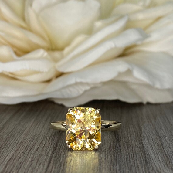 Canary Yellow Solitaire Engagement Ring Radiant Cut Yellow | Etsy
