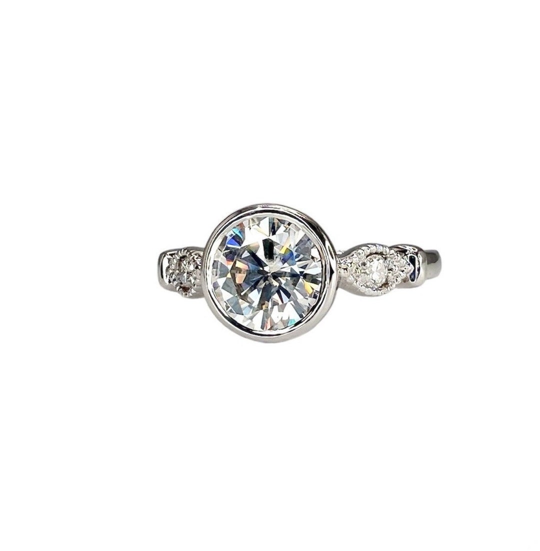Lab Grown Diamond Engagement Ring 14k Solid Gold , Bezel Set Lab ...