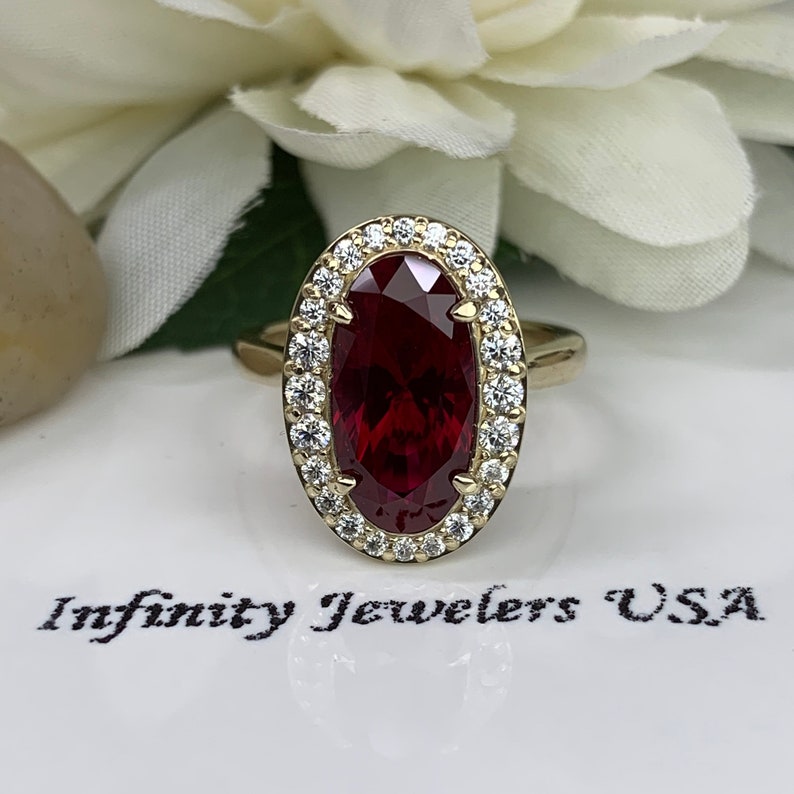 Elongated Oval Cut Engagement Ring / Red Ruby Wedding Ring / | Etsy