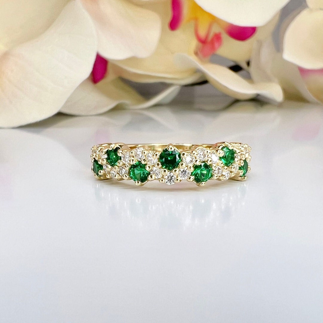Emerald and Moissanite Cluster Ring 14K Gold , Birthstone Ring for ...