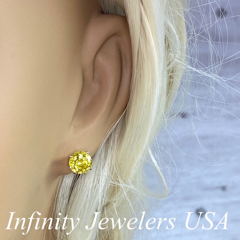 Round Yellow Simulated Diamond Stud Earrings, Intense Yellow Round ...