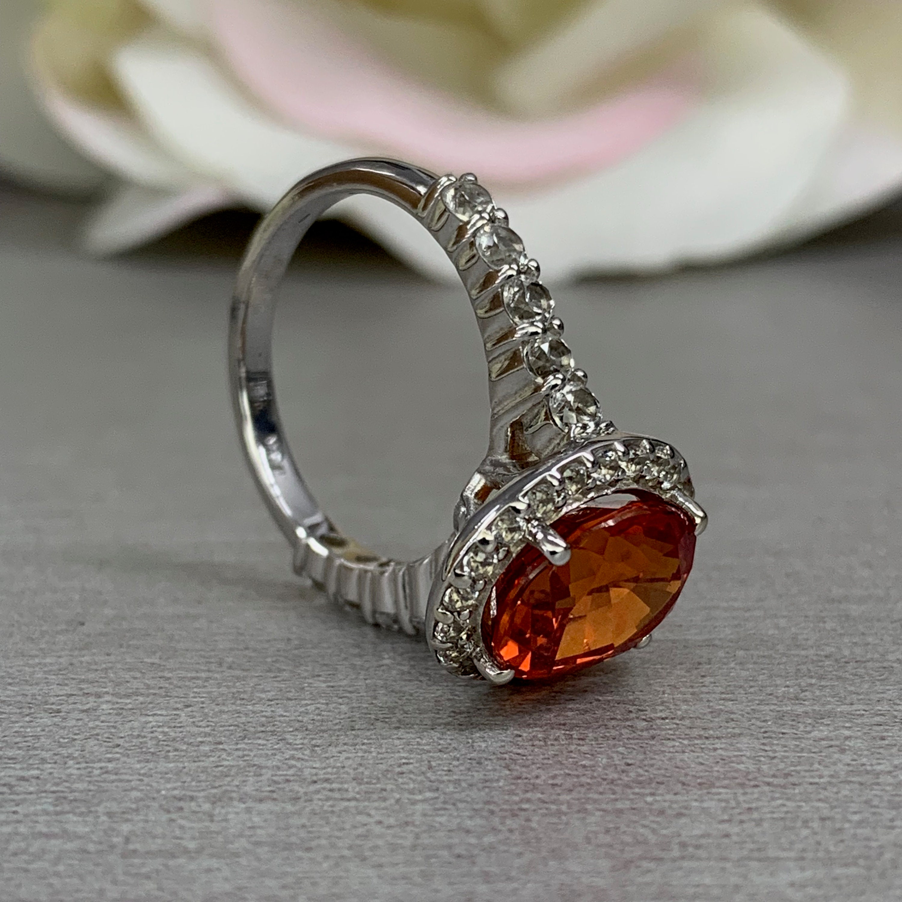 Oval Shaped Orange Sapphire Engagement Ring White Gold | Etsy