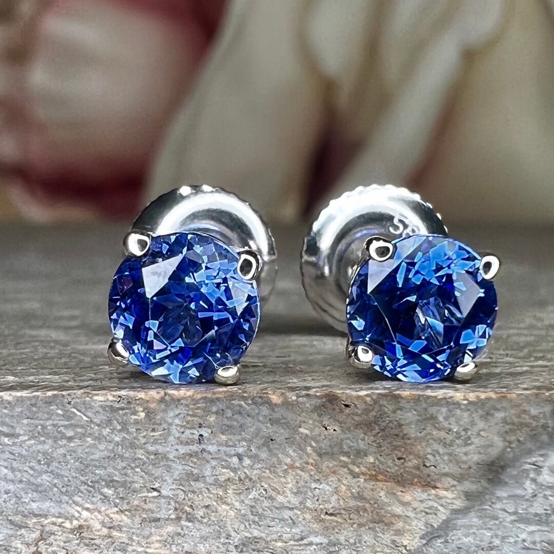 Sapphire Stud Earrings 14k White Gold Blue Sapphire Earrings - Etsy