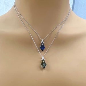 Blue Sapphire and Moissanite Kite Shape Pendant Necklace White/yellow ...