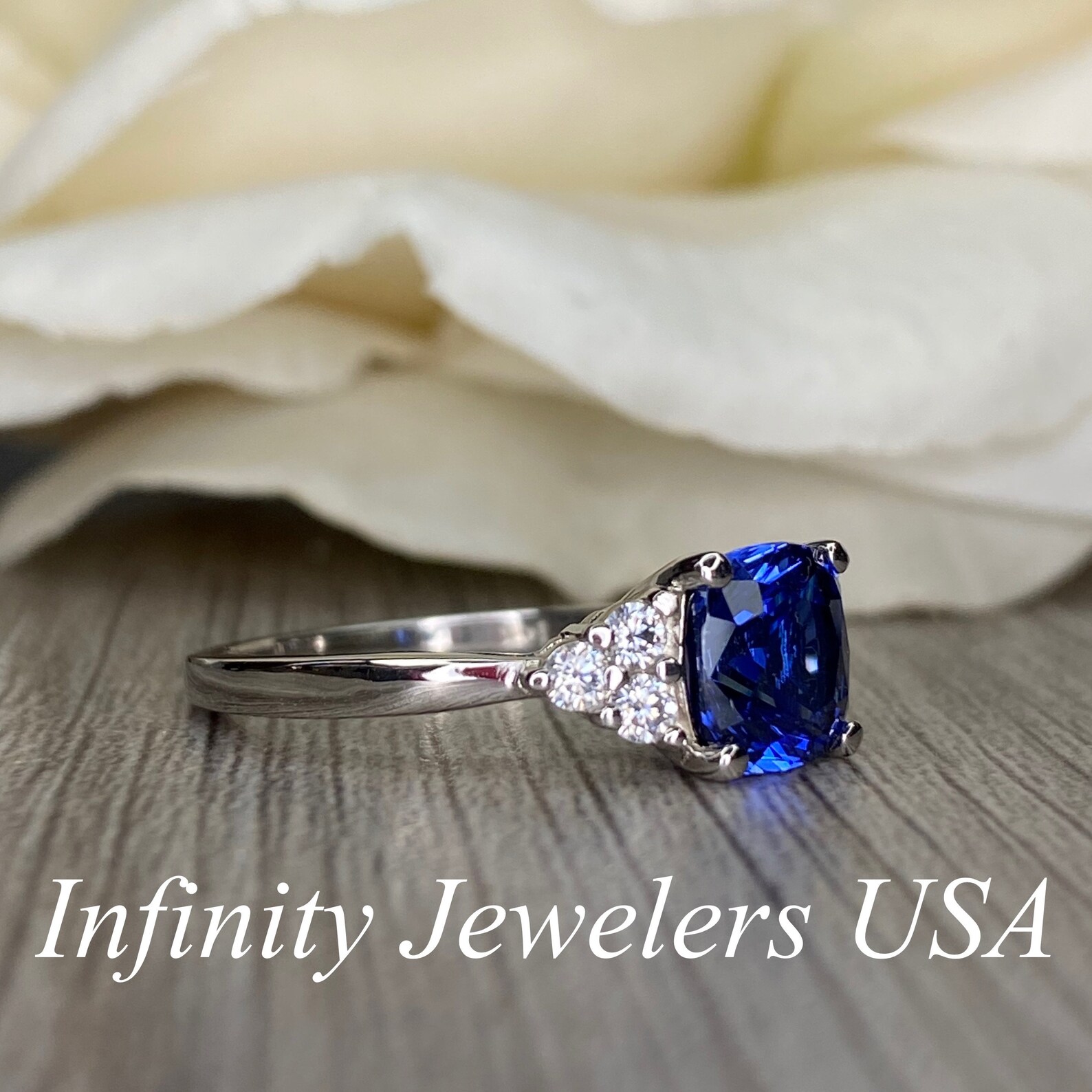Cushion Cut Blue Sapphire Engagement Ring, 14k Gold Sapphire Cushion ...