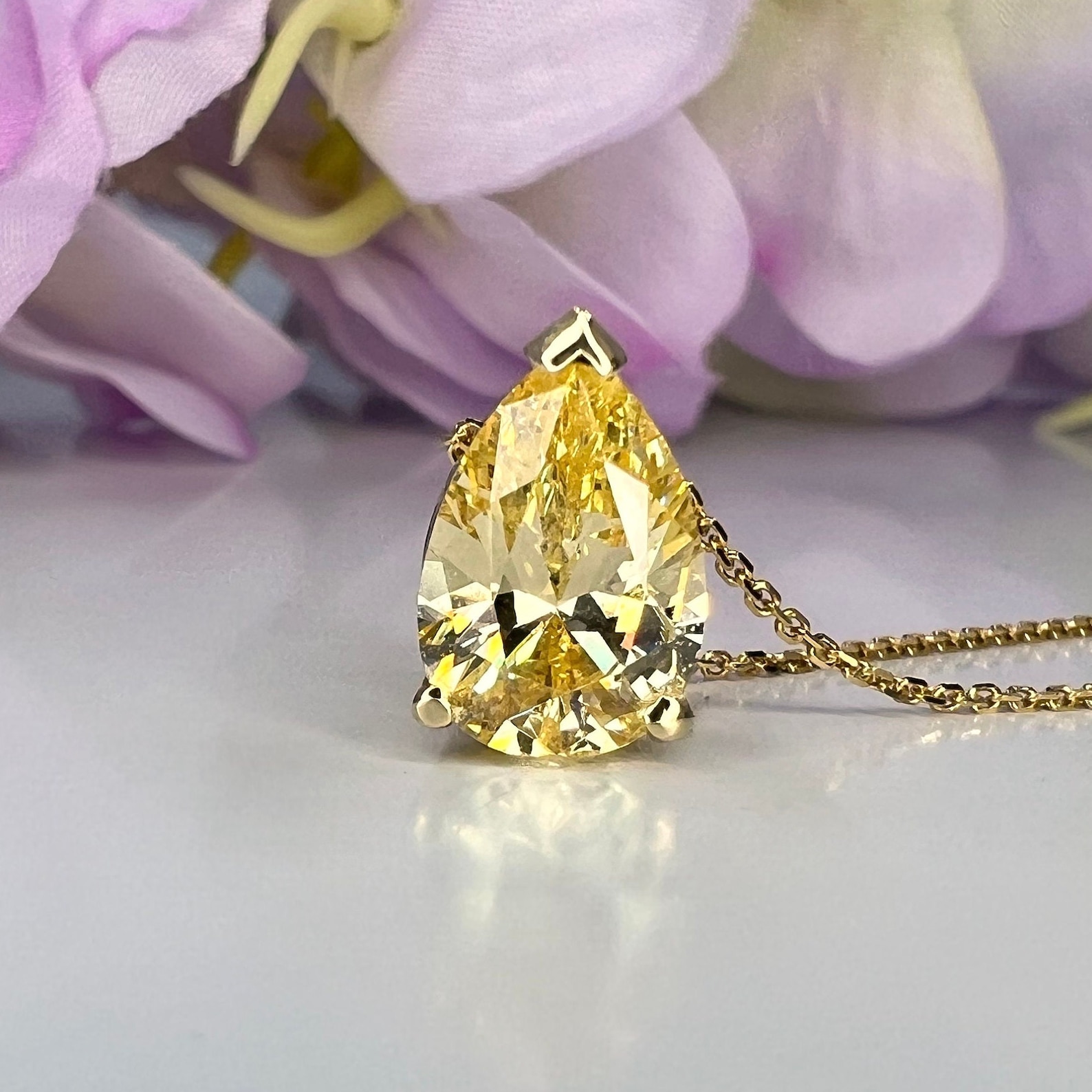 Pear Shape Solitaire Pendant Necklace Yellow Simulated - Etsy
