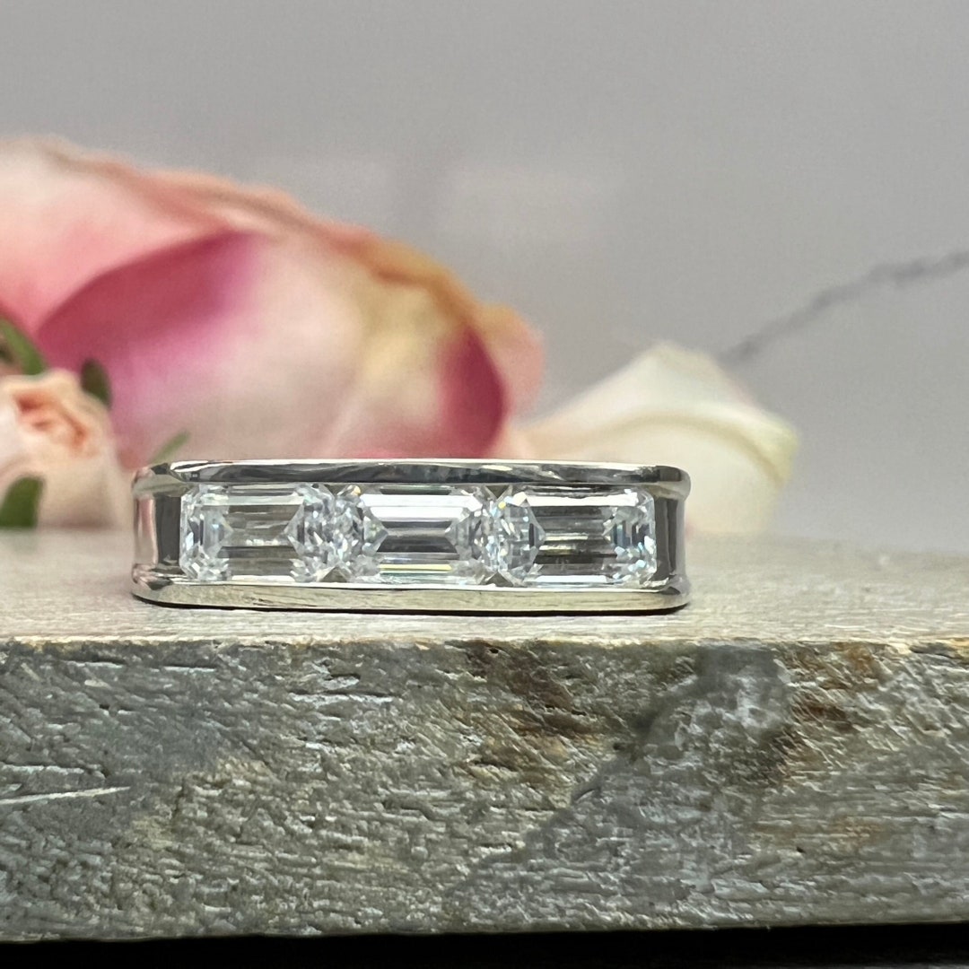 Mens Channel Set Emerald Wedding Band Solid 14k Yellow Gold, Unique Men ...