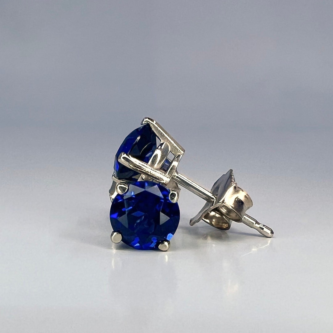 Sapphire Stud Earrings 14k White Gold, Blue Sapphire Earrings, Unisex ...