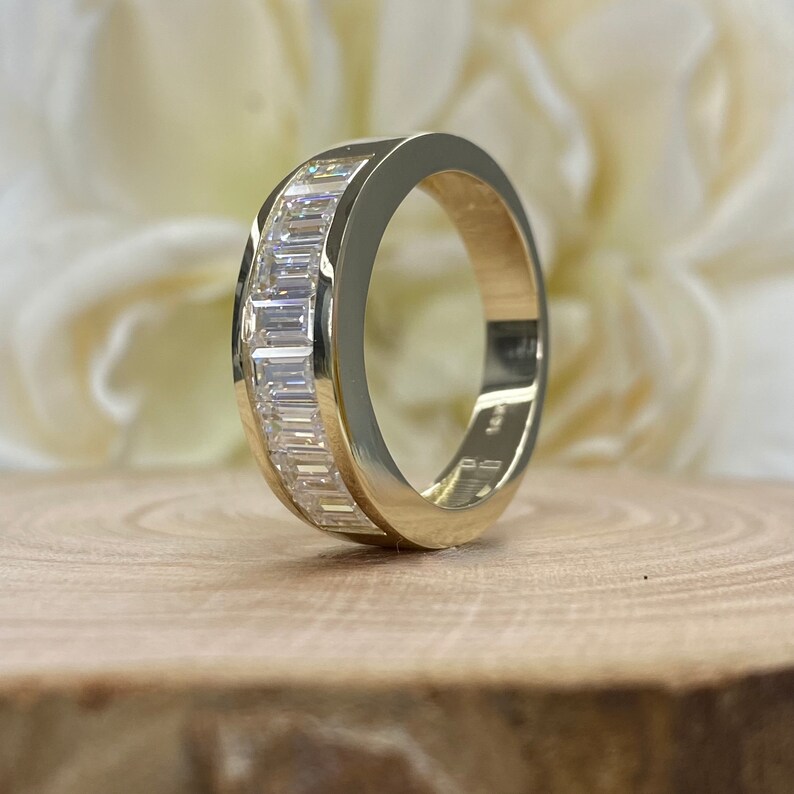 Mens Channel Set Baguette Wedding Band Solid 14k Yellow Gold, Unique ...