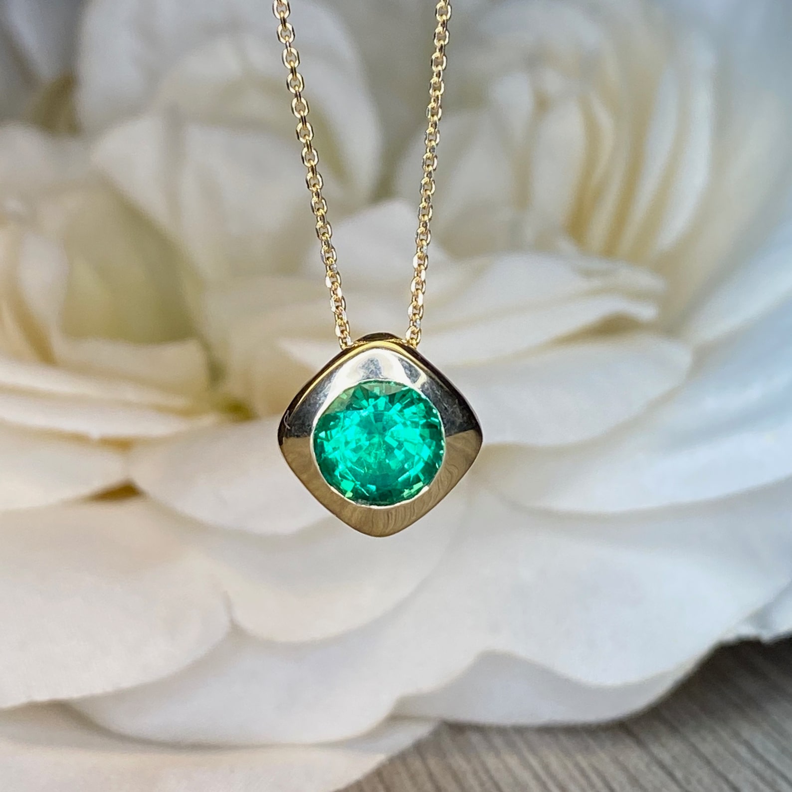Emerald Pendant Necklace 14K Solid Gold, Floating Charm Necklace for ...
