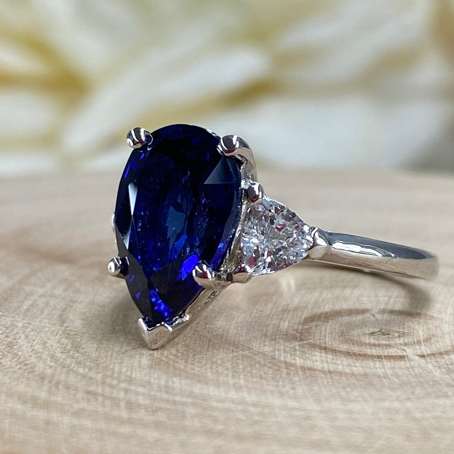 Blue Sapphire Pear Shape Engagement Ring Blue Sapphire and - Etsy