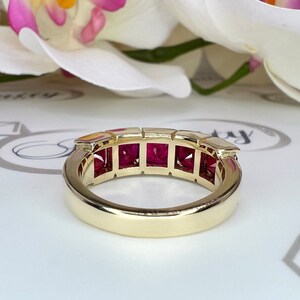 Ruby Wedding Band 14k Solid Gold Radiant Cut Ruby Stacking Anniversary ...