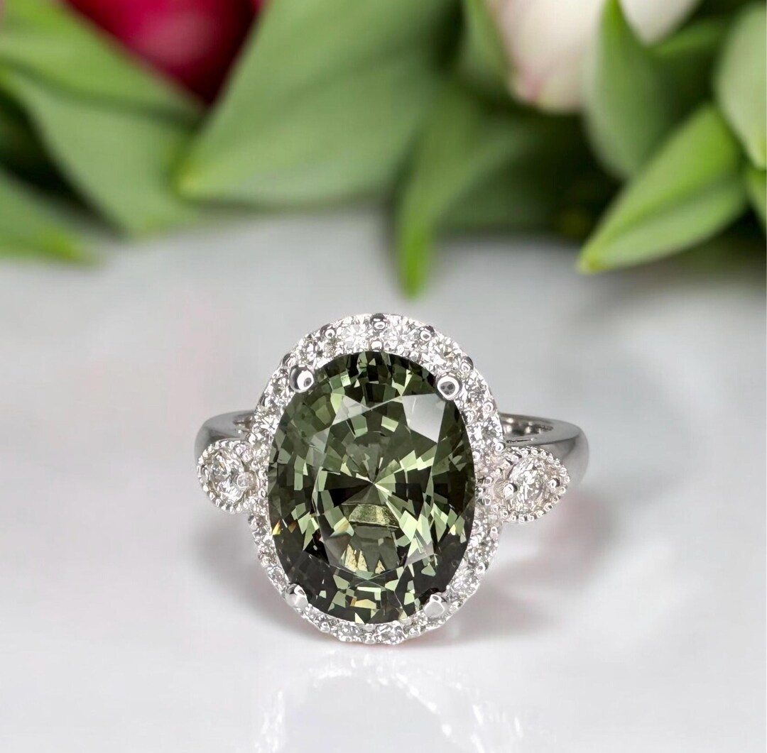14K Olive Green Sapphire Ring , Birthstone Ring for Women , Olive Green ...