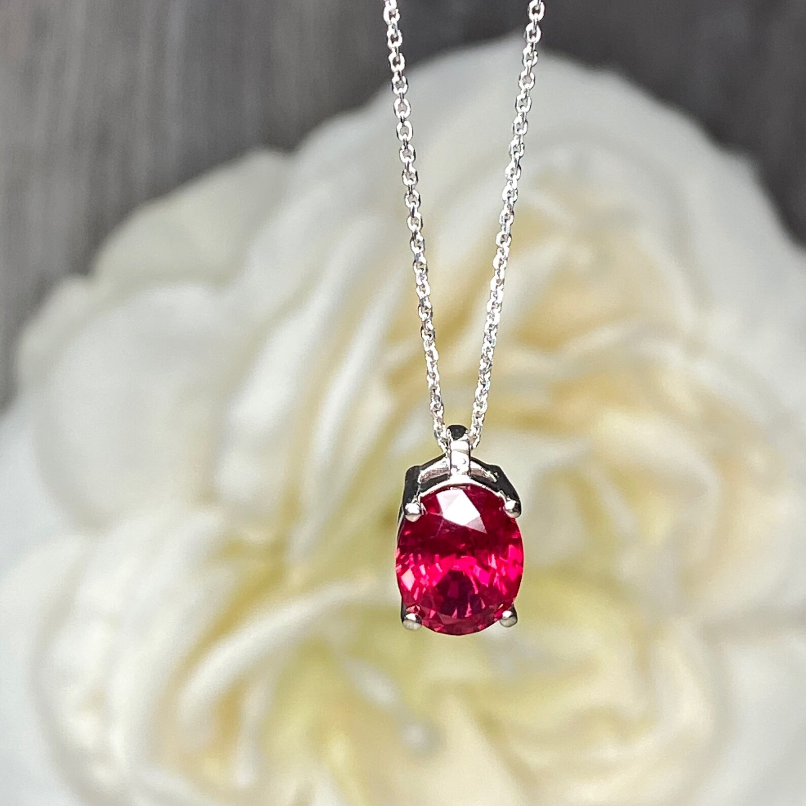 Oval Ruby Necklace / Pendant / 18" Cable Chain / 14k White Gold / #6260 ...