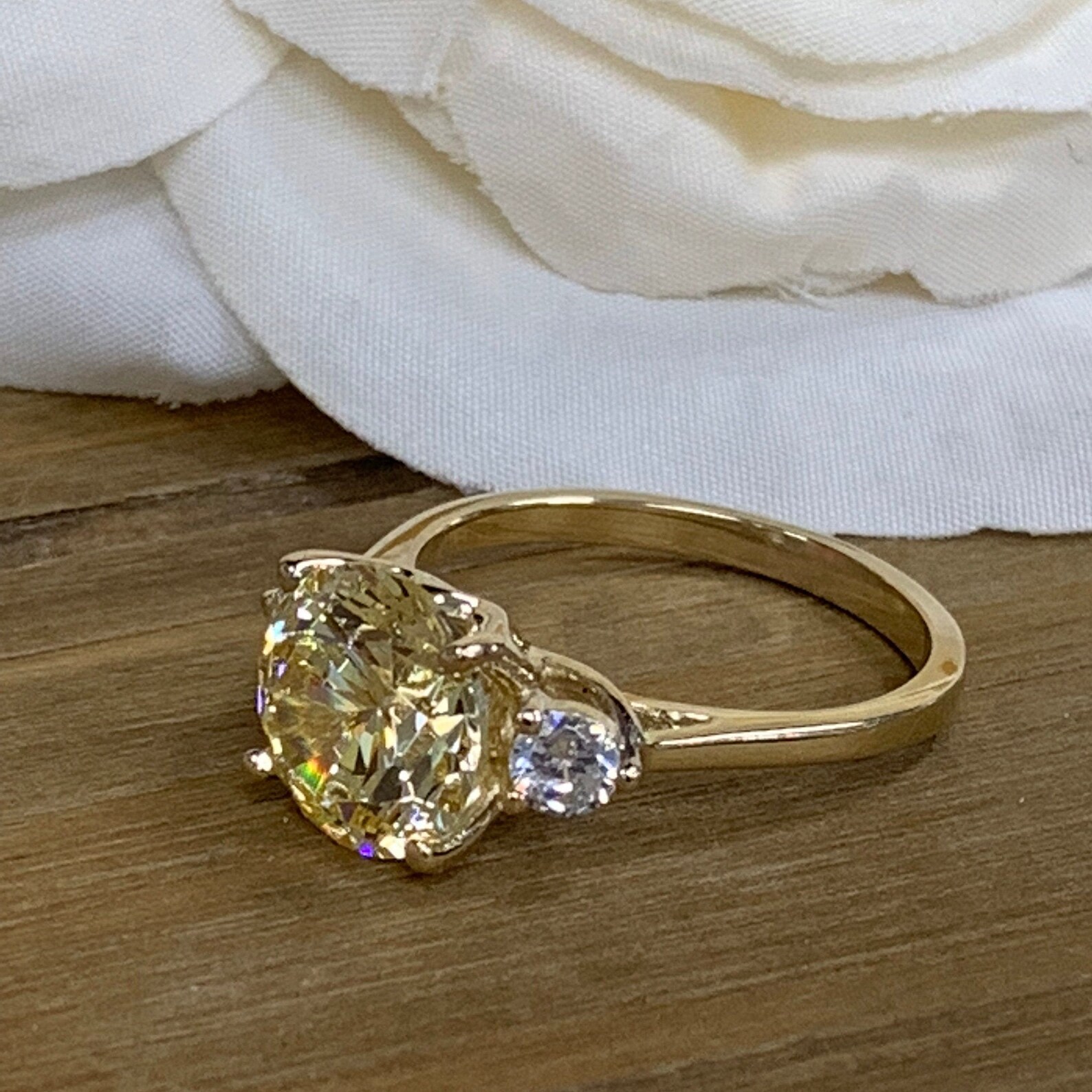 Round Shaped Yellow Diamond Engagement Rings 14k Solid Gold | Etsy