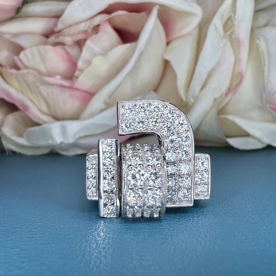 Women's Diamond Roller Coaster Ring 14K Solid Gold , Unique Women's ...