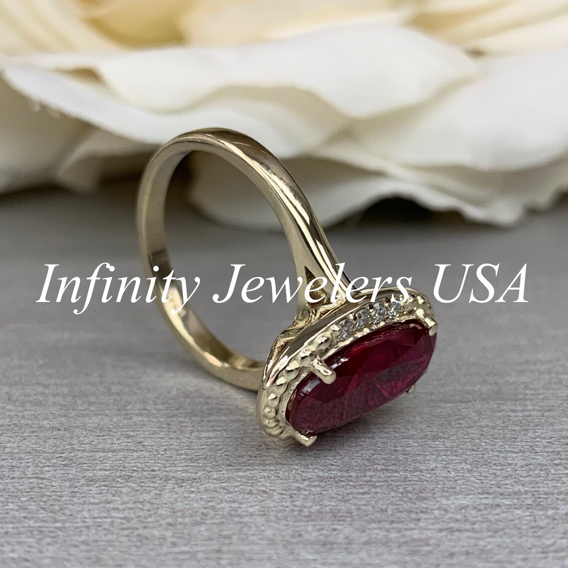 Elongated Oval Ladies Ring / Red Ruby Engagement Ring / | Etsy